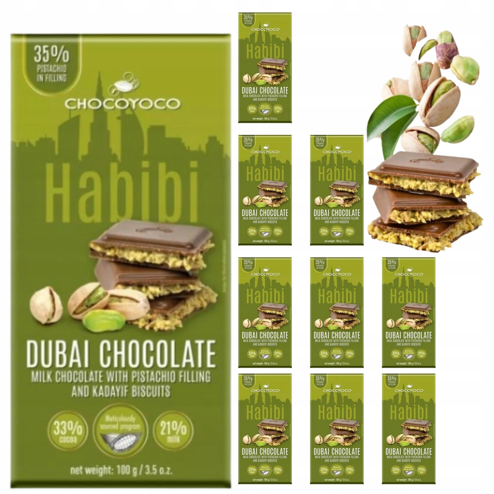 Chocoyoco čokoláda Dubajská pistácie Kadayif 100 g Tabulka Čokoláda ...